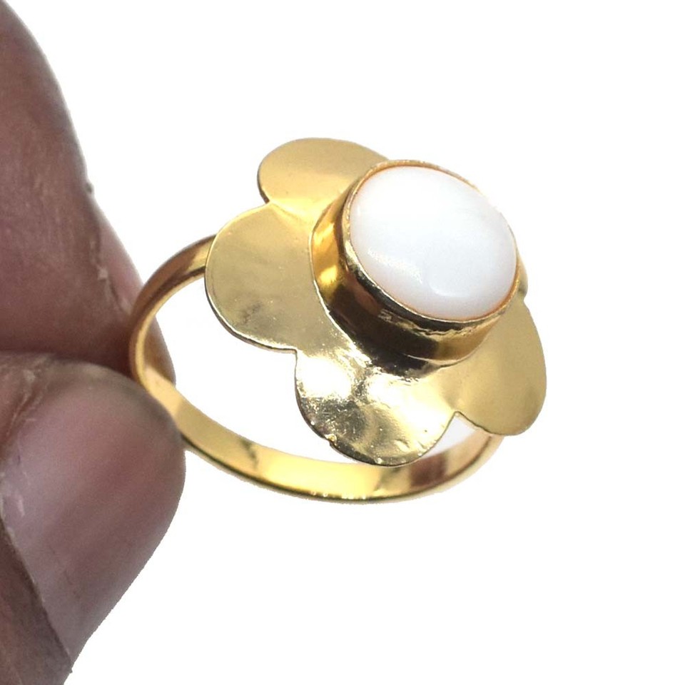 White Agate Golden Ring Handmade Gold Plated Fashion Jewelry Gift US 8 ...