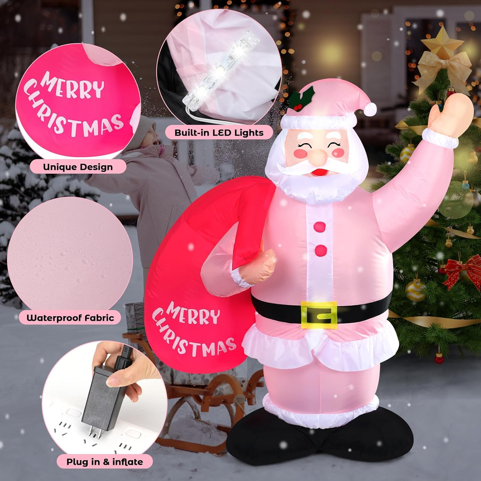Christmas Inflatable Santa Claus 5.3FT Pink Santa Inflatable Decoration ...