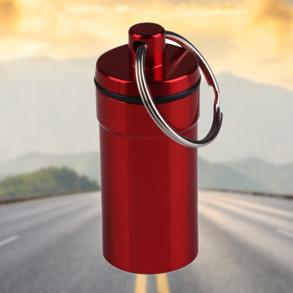 Mini Pill Case Waterproof Keychain Emergency Pill Box for Camping (Red ...