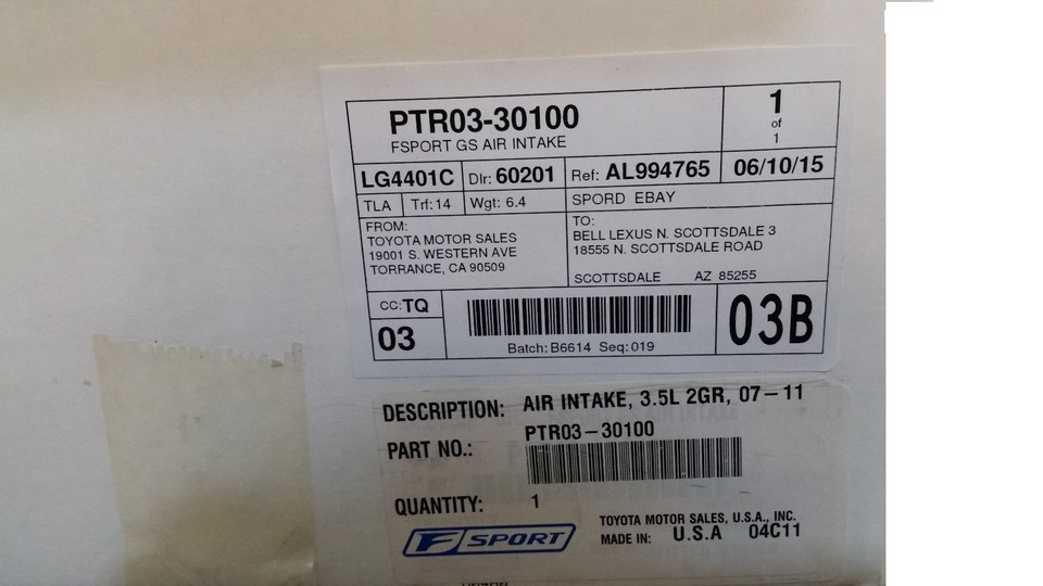 LEXUS OEM FACTORY F-SPORT COLD AIR INTAKE SYSTEM 2007-2011 GS350 PTR03 ...