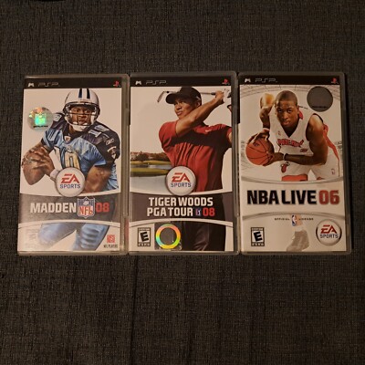 Lot of 3 PSP EA Sports Games: TIGER Woods 08 PGA, NBA Live 06, Madden ...