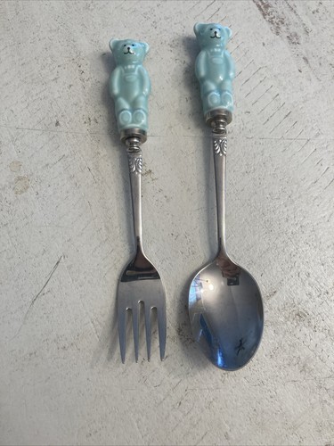 Stainless Bsf 18-10 Green Ceramic Bear Spoon & Fork Set Children’s ...