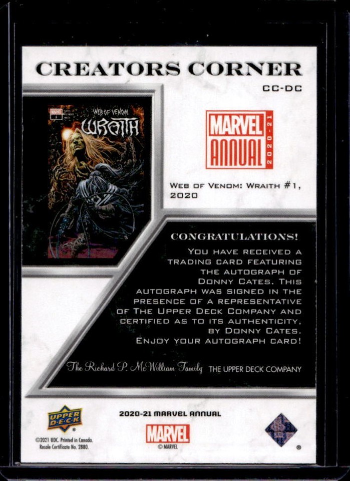 2020 Upper Deck Marvel Annual Donny Cates Creators Collection Auto #CC ...