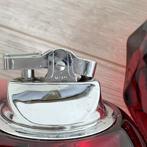 Vtg Viking Ruby Red Glass Table Cigarette Lighter & Ashtray 2 Pc ...