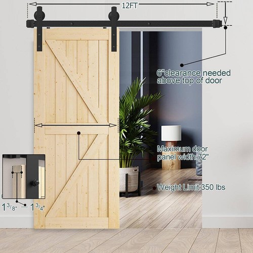 Movisa 12 ft./144 in. I-Shaped Sliding Barn Door Track and Hardware Kit ...