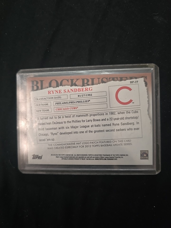 Ryan Sandberg Blockbuster Patch Card #BP-19 | eBay