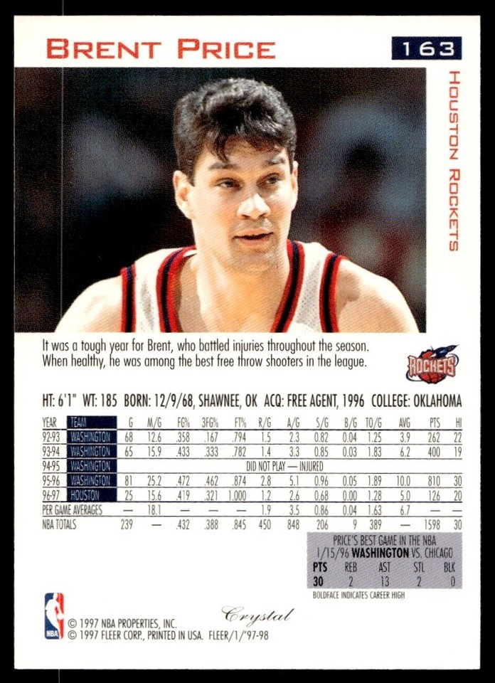 1997-98 Fleer Traditions Crystal Brent Price #163 | eBay