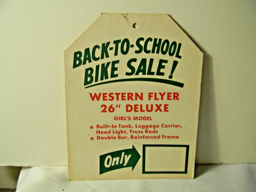 1950'S WESTERN FLYER 26" DELUXE TANK CRUISER BICYCLE SHOP PRICE HANG ...