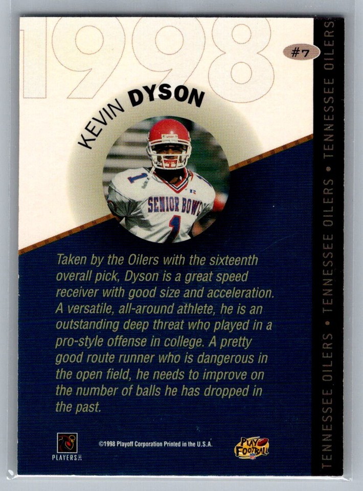 1998 Playoff Prestige SSD Hobby #7 Kevin Dyson 1998 Draft Picks Silver ...