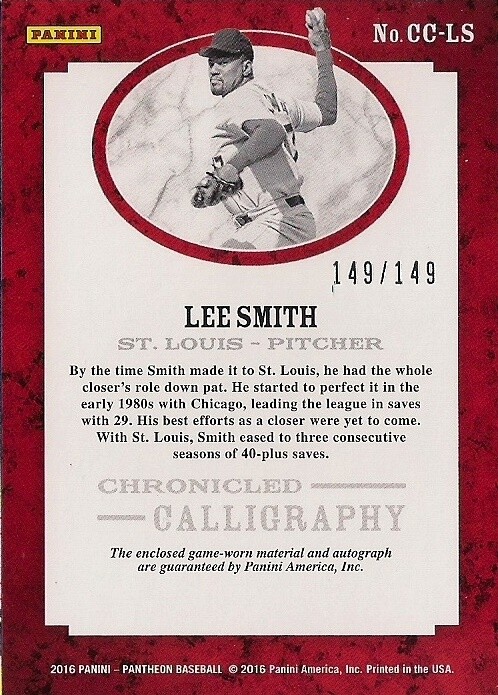 LEE SMITH 2016 Panini Calligraphy Autograph & Jersey /149 St. Louis ...