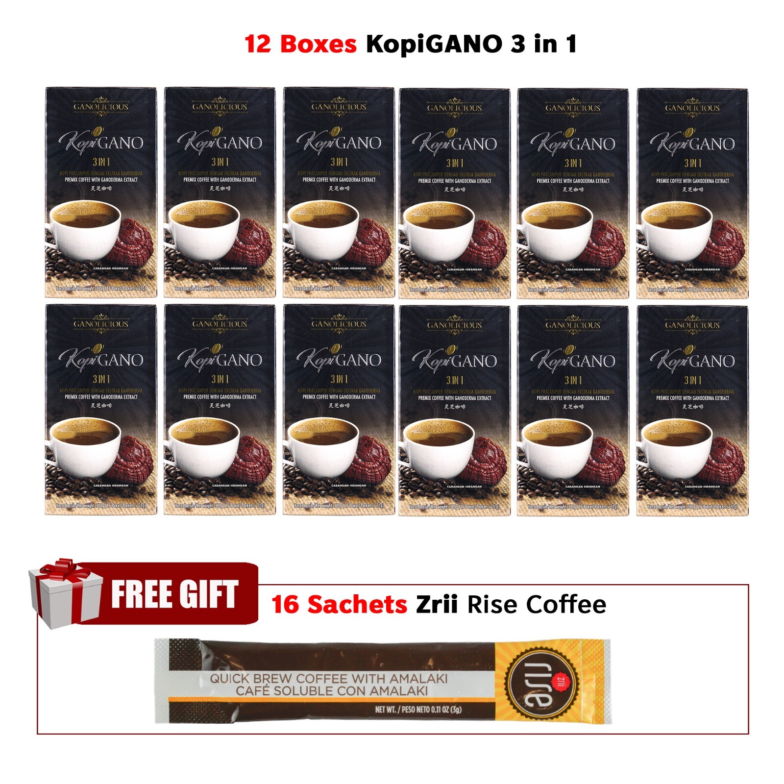 12x Ganocafe 3 in 1 Instant Coffee Gano Excel Reishi Ganoderma Lucidum ...