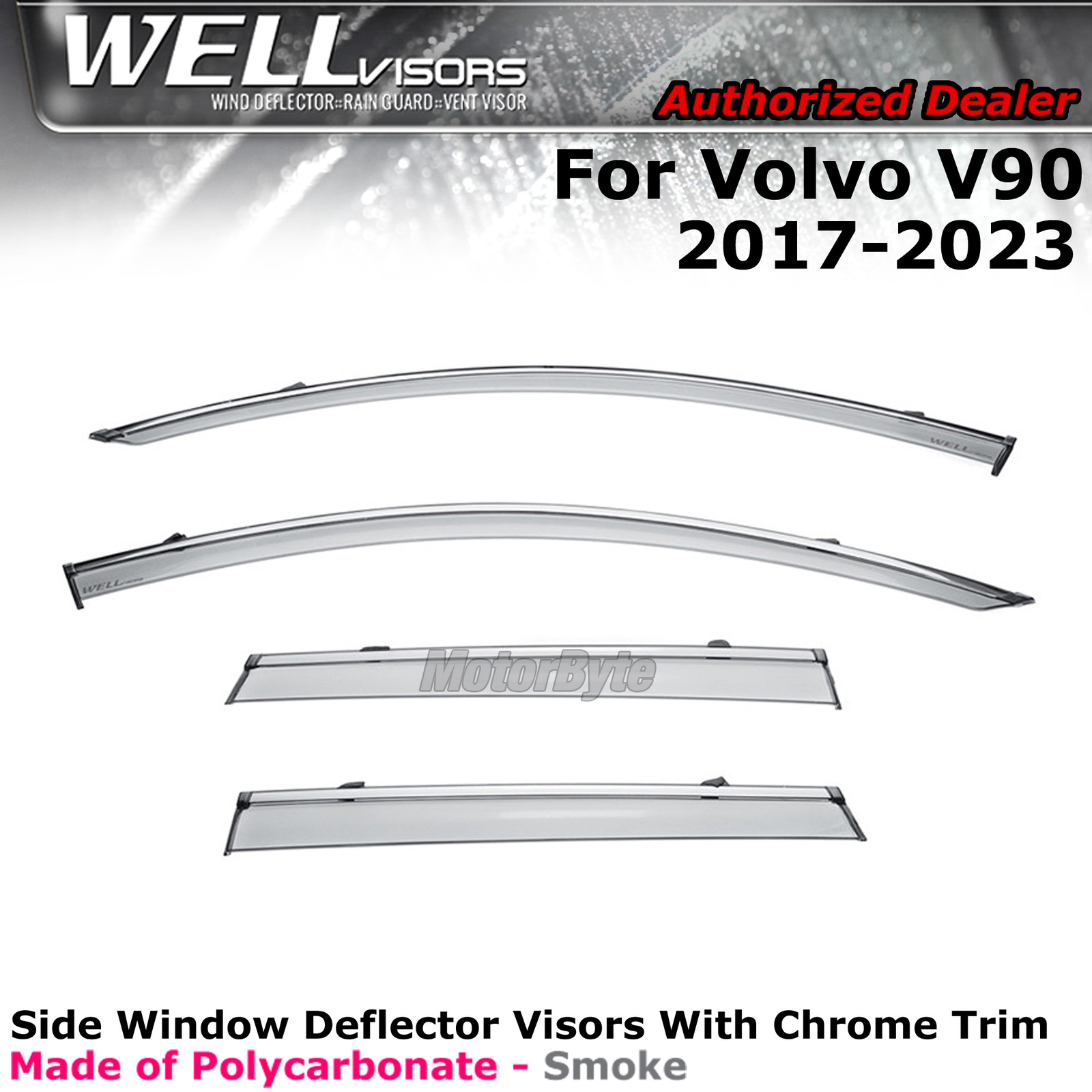 Wellvisors Rain Guards Deflectors For 2017-2024 Volvo V90 Chrome Trim ...