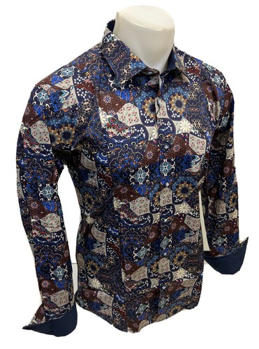 Men STEELO COLORFUL PAISLEY Long Sleeve Button Up Dress Shirt SILKY ...