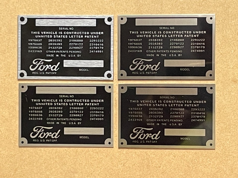 FORD SERIAL NUMBER TAG ID DATA PLATE VINTAGE SCRIPT DESIGN MADE IN USA ...