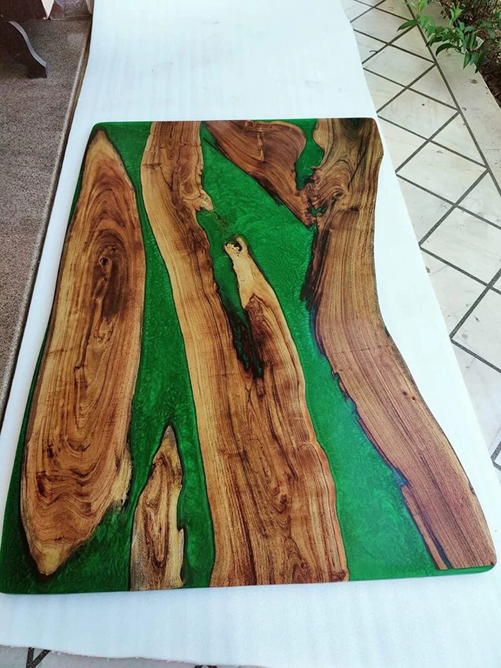 Green Epoxy Resin Live Edge Table Top, Epoxy Handmade Furniture Decor ...