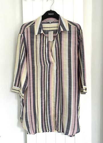 Nutmeg Womens Pink Yellow Grey Stripe Half Sleeve Top Size UK 14 BNWT ...