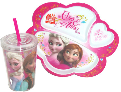 Disney Frozen Elsa Anna Olaf Dinner Plate Cup Tumbler Straw Drink ...
