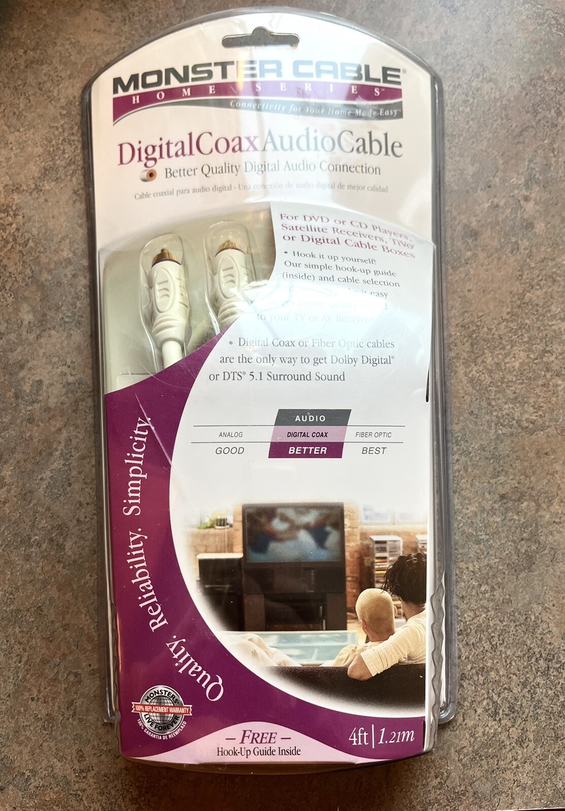 Monster Home Series Digital Coax Audio Cable 4ft for DVD CD Receivers ...