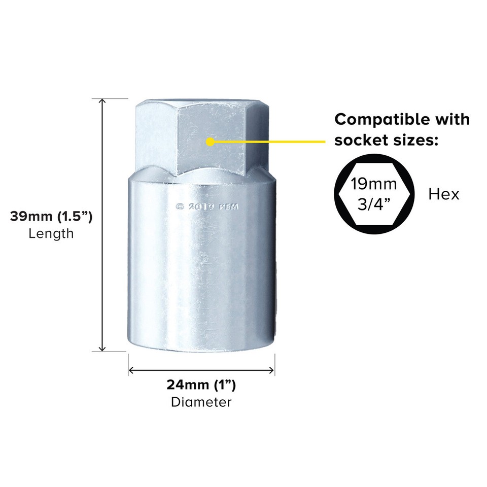 1 Silver Socket Key Tool | for Spline Lug Bolts | 19mm or 3/4" Hex | 5 ...