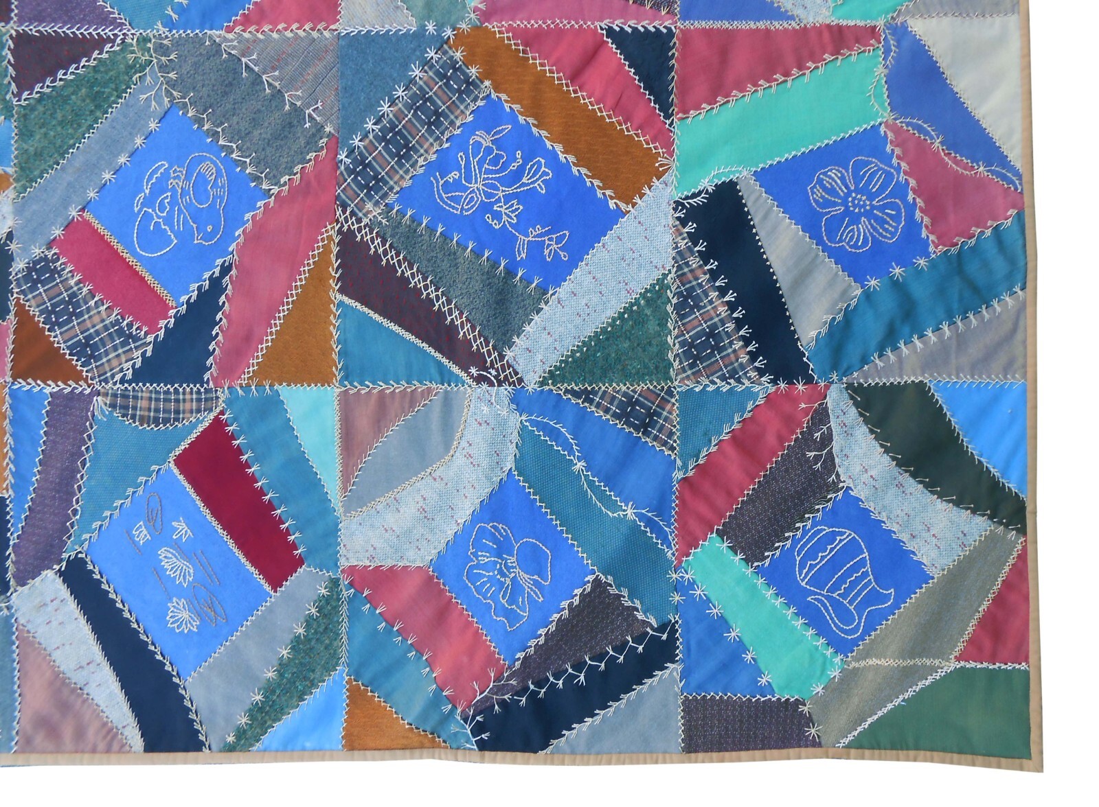 ROCKY MTN QUILTS YORK, ME ANTIQUE SGND 3 COLOR THREAD EMBELLISHED QUILT ...