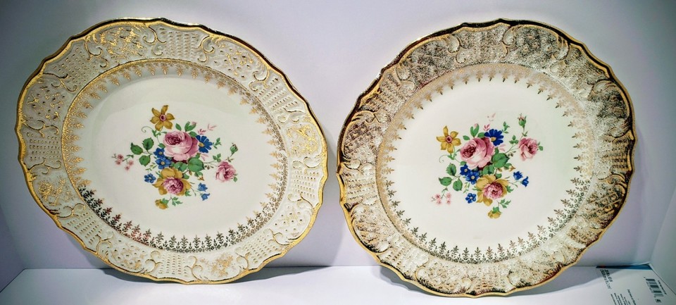 Vintage Rare Washington Colonial Set of 2 dinner Plates 10" wide 22-k ...
