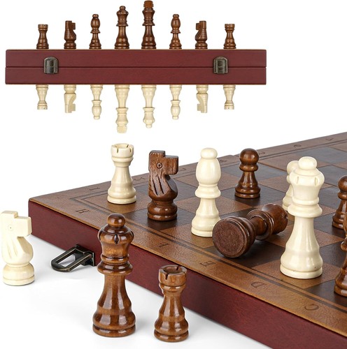 Handcrafted Wooden Magnetic Chess Set, 15.4" Leather Board | eBay