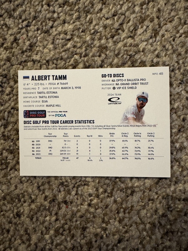 2024 DGPT Disc Golf Trading Card Albert Tamm MPO 48 | eBay