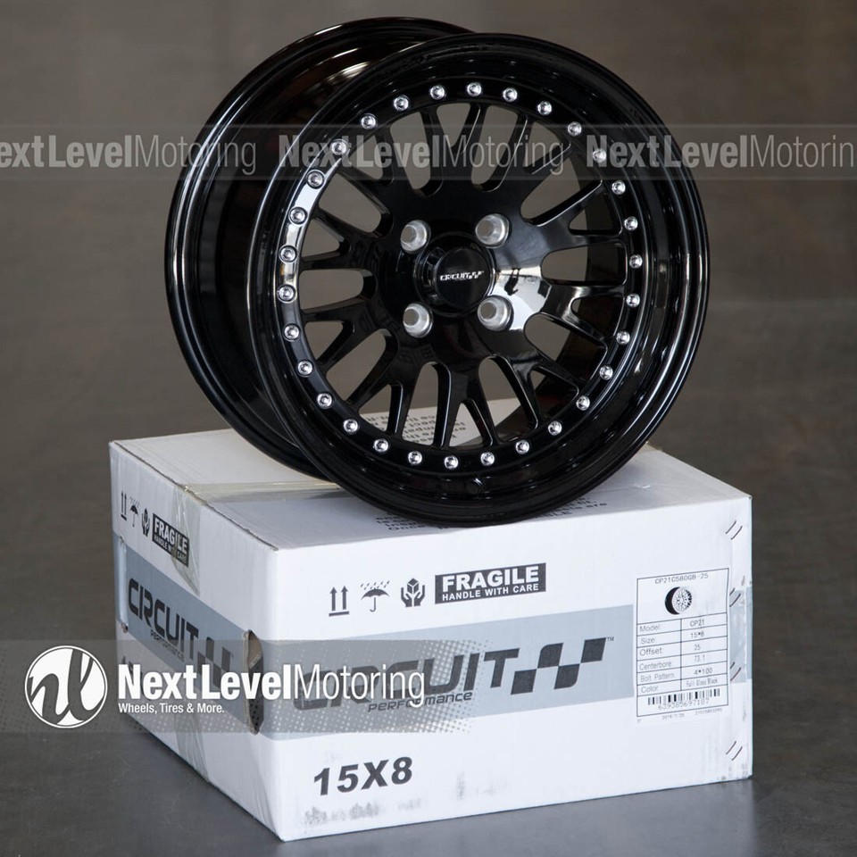 Circuit Performance CP21 15x8 4x100 +25 Gloss Black Wheels Rims Classic ...
