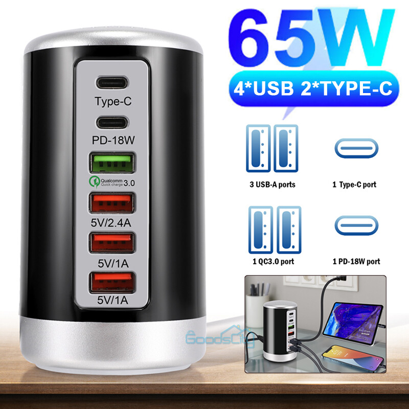 Multi 6 Port USB Desktop Charger Rapid Tower Charging Station Power ...