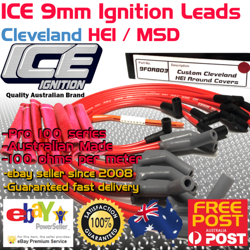 ICE PRO 100 9mm Ignition Leads V8 351 Cleveland HEI Around R/Covers Red ...