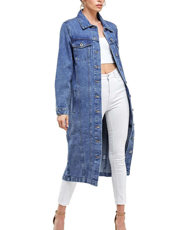 Women's Long Casual Maxi Length Denim Cotton Coat Oversize Button Up ...