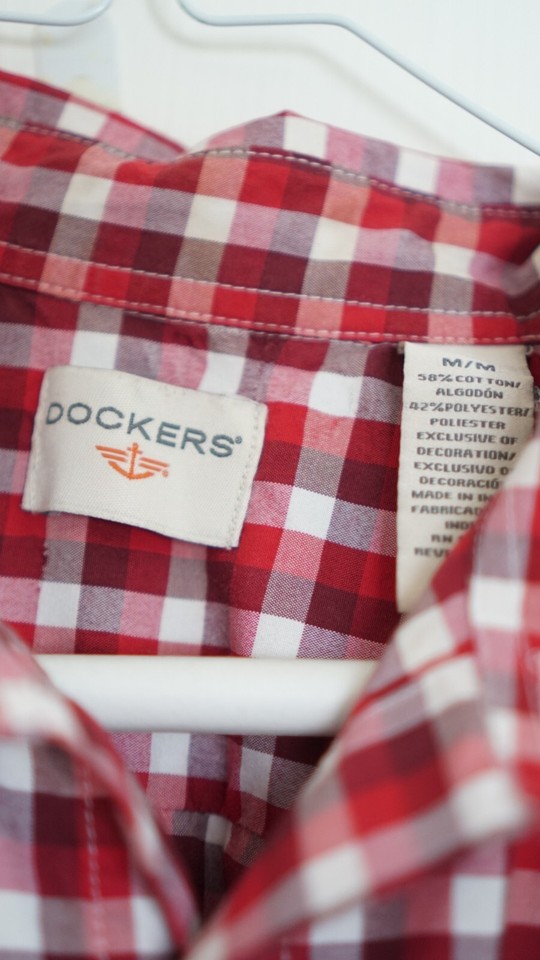 dockers men red plaid button long sleeve shirt medium | eBay