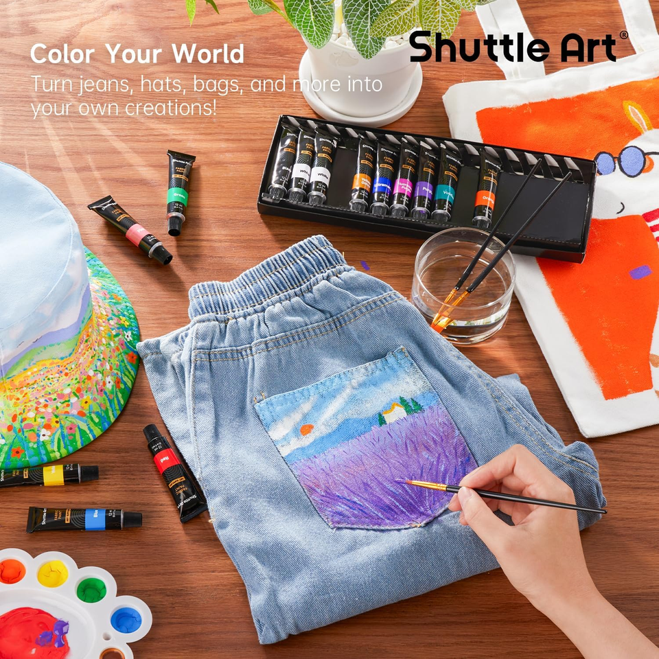 Fabric Paint Permanent for Clothes, 15 X 12Ml Colours Fabric Paints Set ...