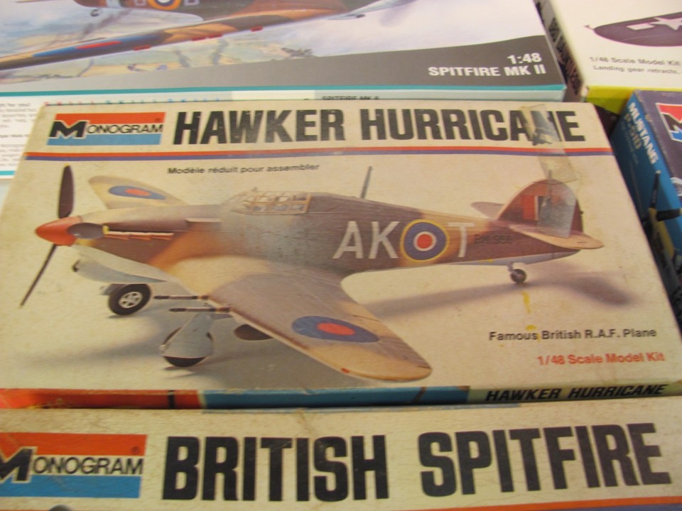 Monogram 1/48 Lot Of 7 Planes - P-510, British Spitfire, Hawker ...