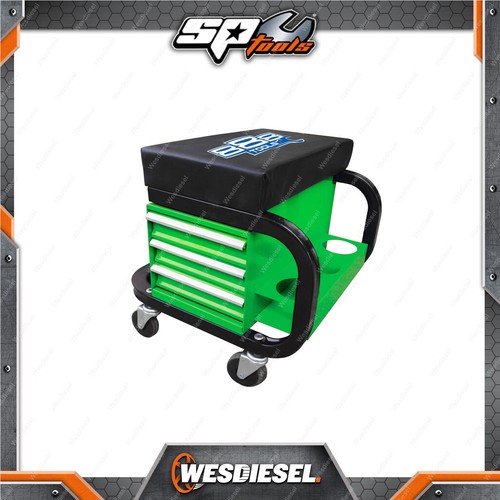 888 Series Workshop Seat - Green with 3 Drawers 190 x 300 x 40mm Swivel ...