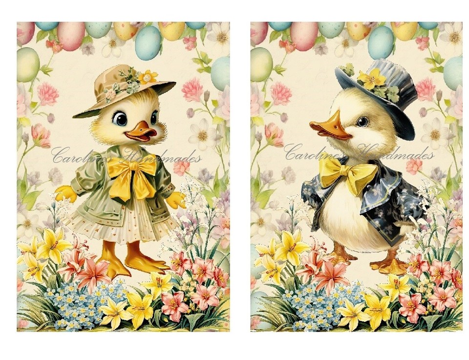 Cute Vintage Easter Ducks A MULTI-SIZE SET Cotton Fabric Quilt Blocks ...