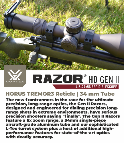 Vortex Razor HD Gen II 4.5-27x56 FFP Riflescope HORUS TREMOR3 with Hat ...