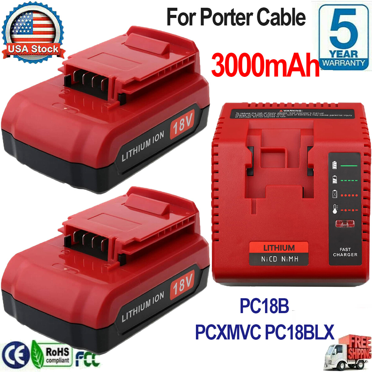 18V 3.0Ah Lithium-Ion Battery for Porter Cable PC18B PC18BL PC18BLX or ...