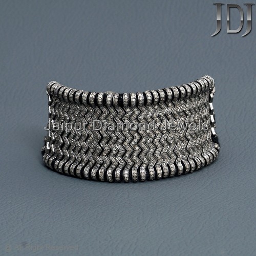 925 Sterling Silver Pave Real Diamond Wide Pandora Thread Bracelet Fine ...