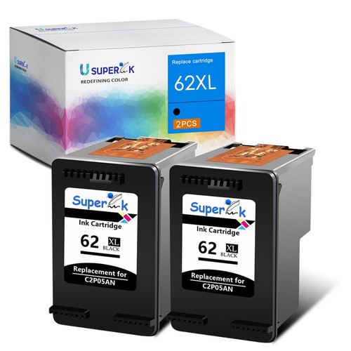 Compatible with HP 62XL ENVY 5540 5543 Officejet 5740 5745 2xBlack Ink ...