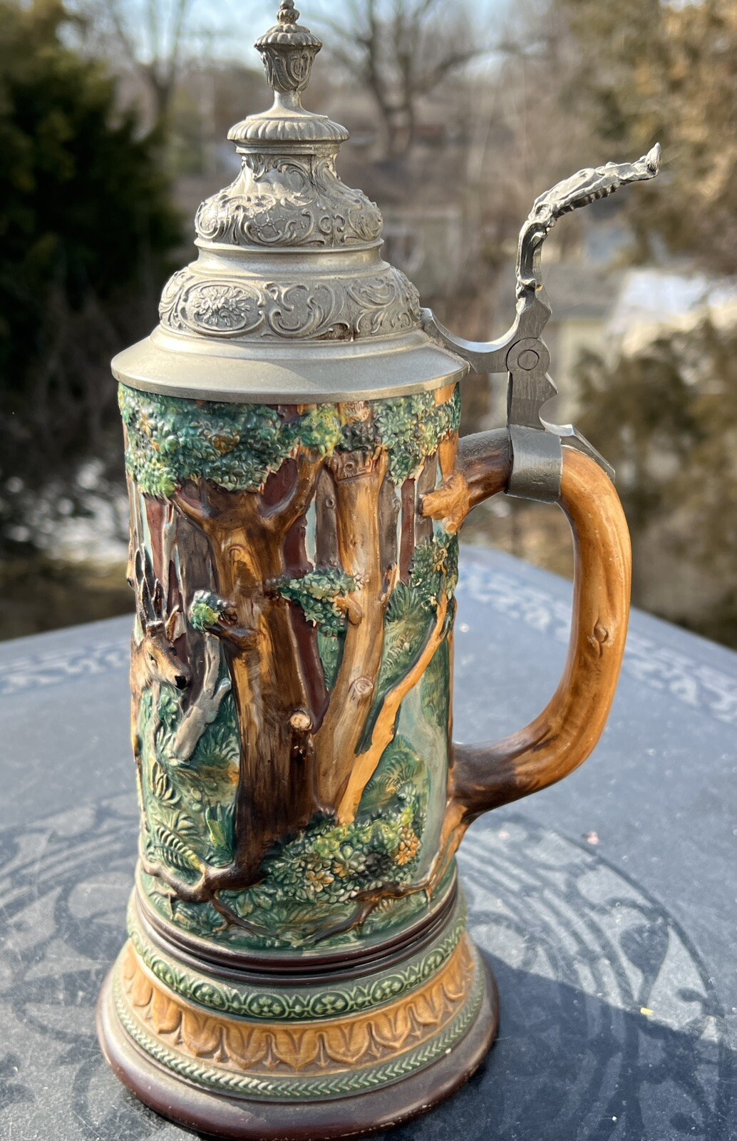 Antique Jacob Goldschmidt JG Special Lidded Beer Stein - Roe Deer ...