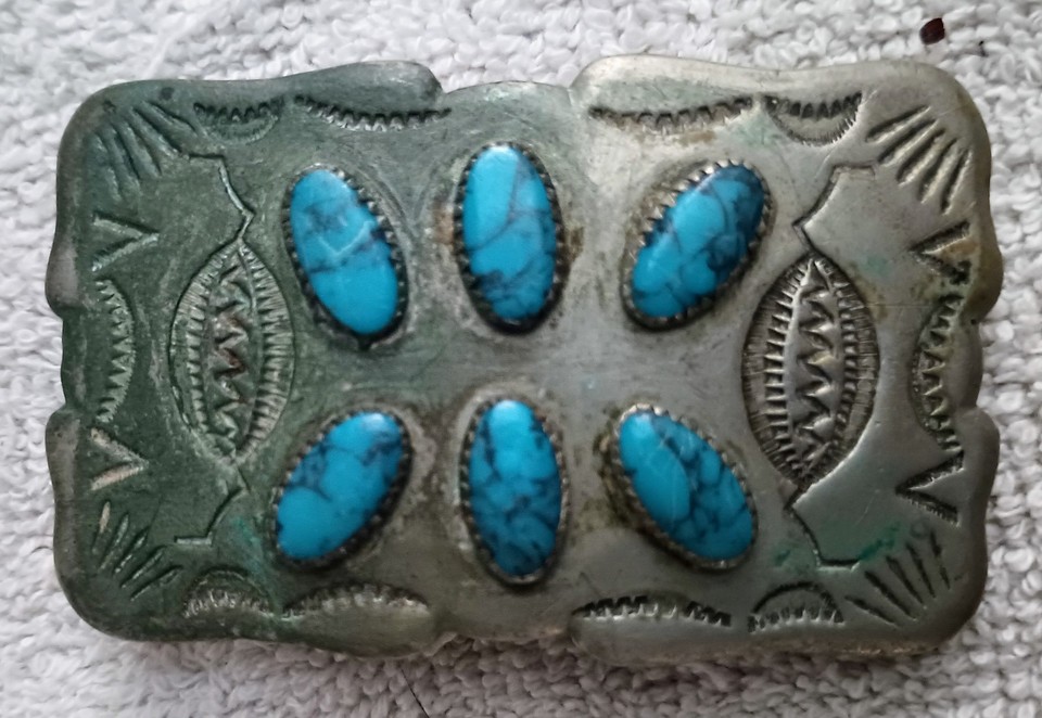 Vintage Nickel Silver And Turquoise Frontier Buckles Fred Harvey's Style 1960's | eBay