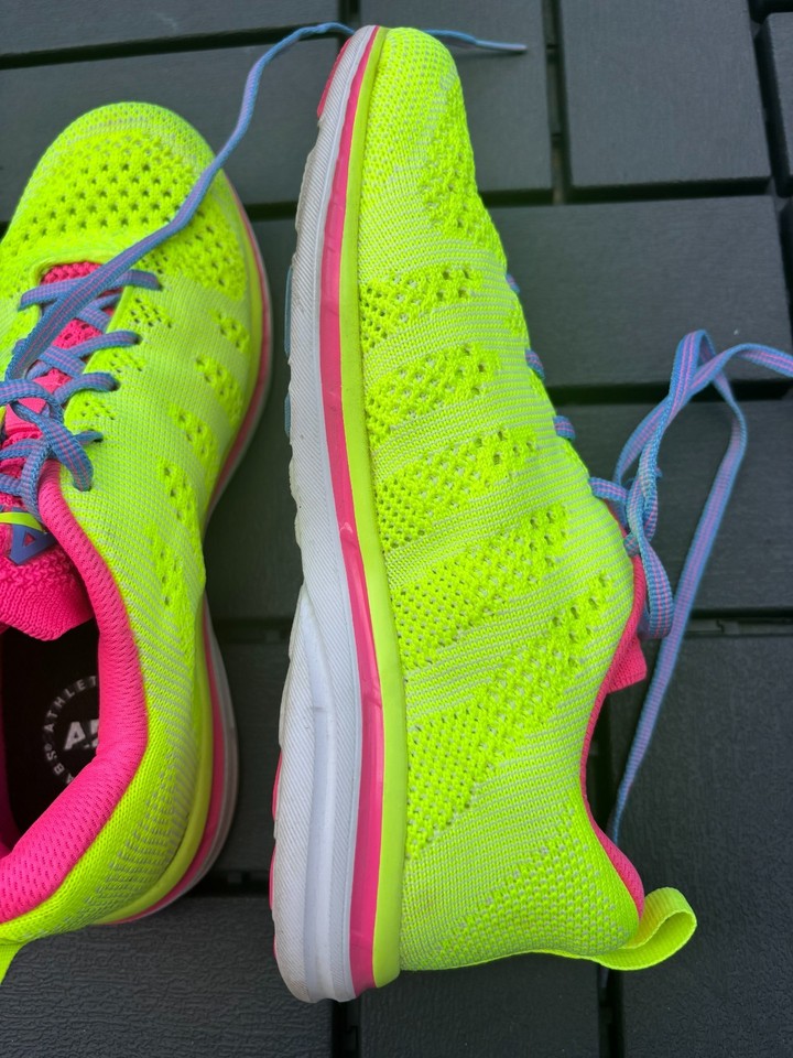 barely worn APC athletic sneakers sneakers neon yellow with pink accent ...