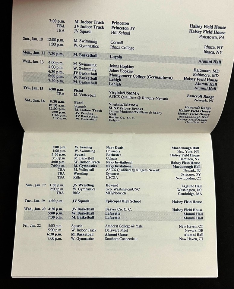 1992-93 US Naval Academy Navy Midshipmen Winter Sports Schedule Vintage ...