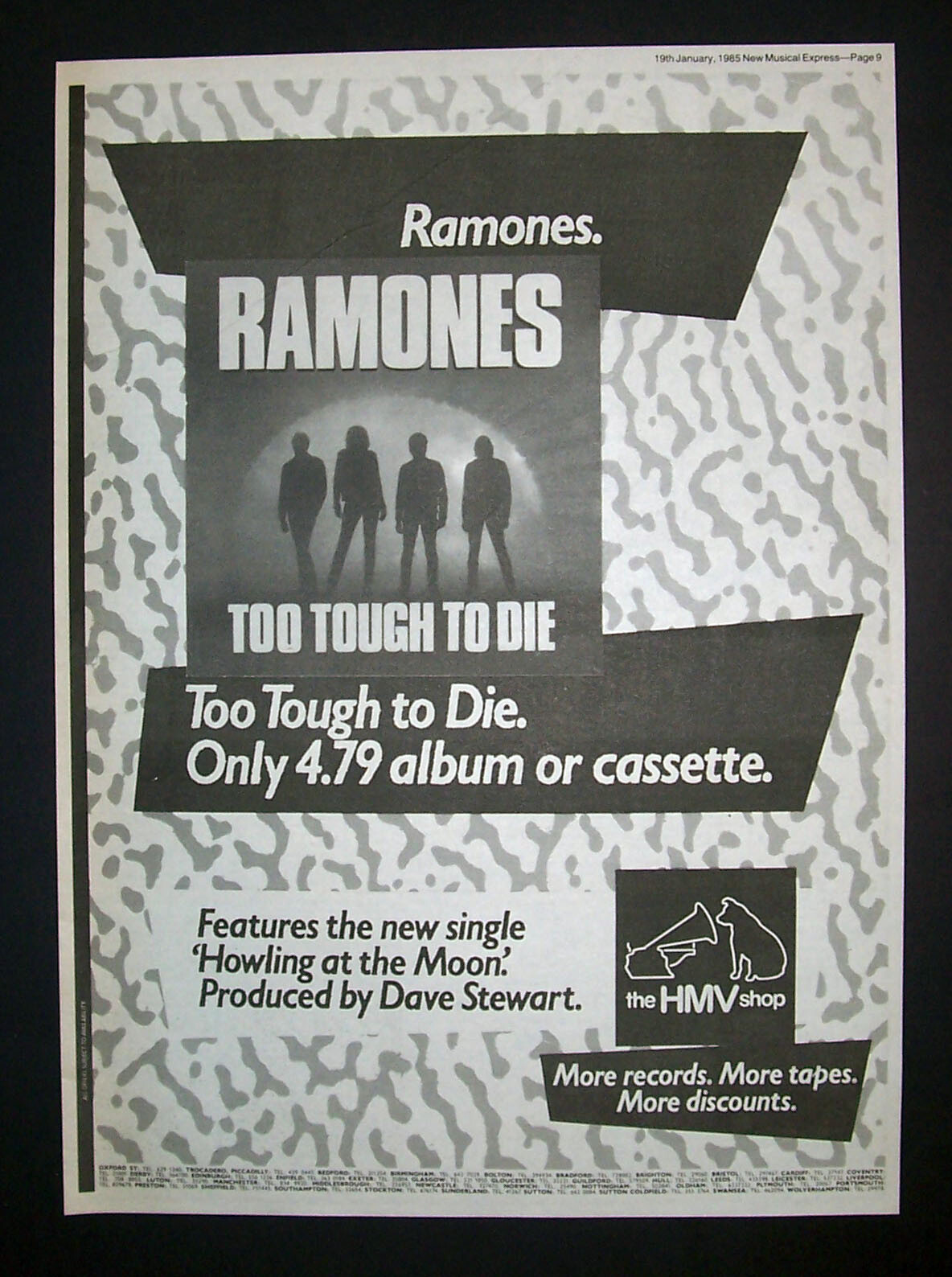 Ramones Too Tough To Die 1985 Poster Type Advert, Promo Ad | eBay