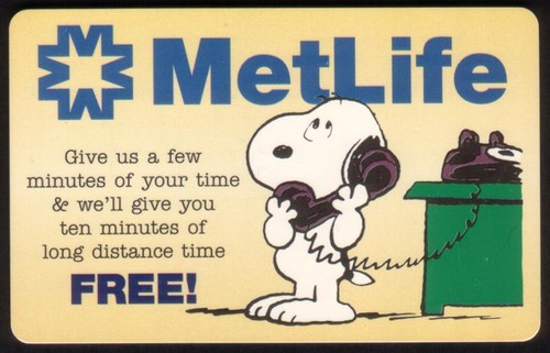10m Snoopy on The Telephone: MetLife Promo (Cute) SPECIMEN Phone Card ...