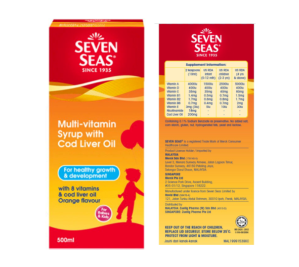 500ml Seven Seas Orange Flavor Multivitamin Syrup With Cod Liver Oil ...