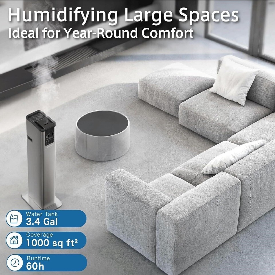 Cool & Warm Mist Humidifier 3.4Gal/13L Floor Humidifier for Home 1000 ...