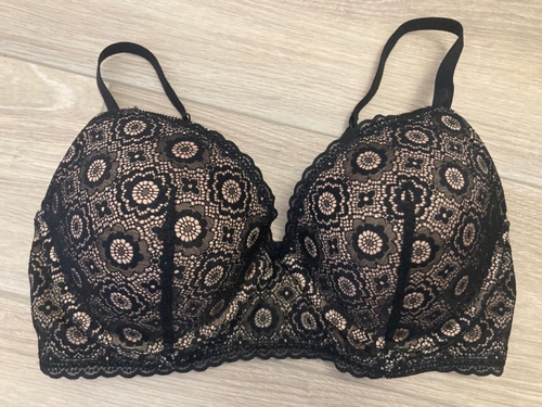 Aerie Real Happy Plunge Bra 36D Underwire Lightly Padded Cups Black ...