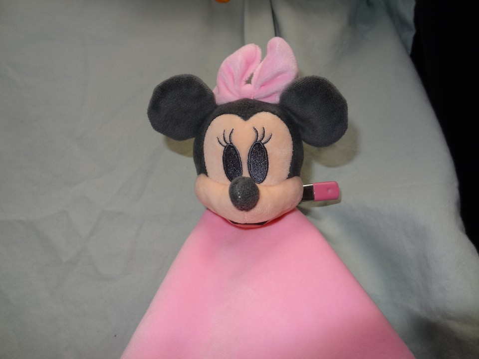 Disney MINNIE MOUSE Baby Lovey Security Blanket Pink Bow Plush w/Satin ...